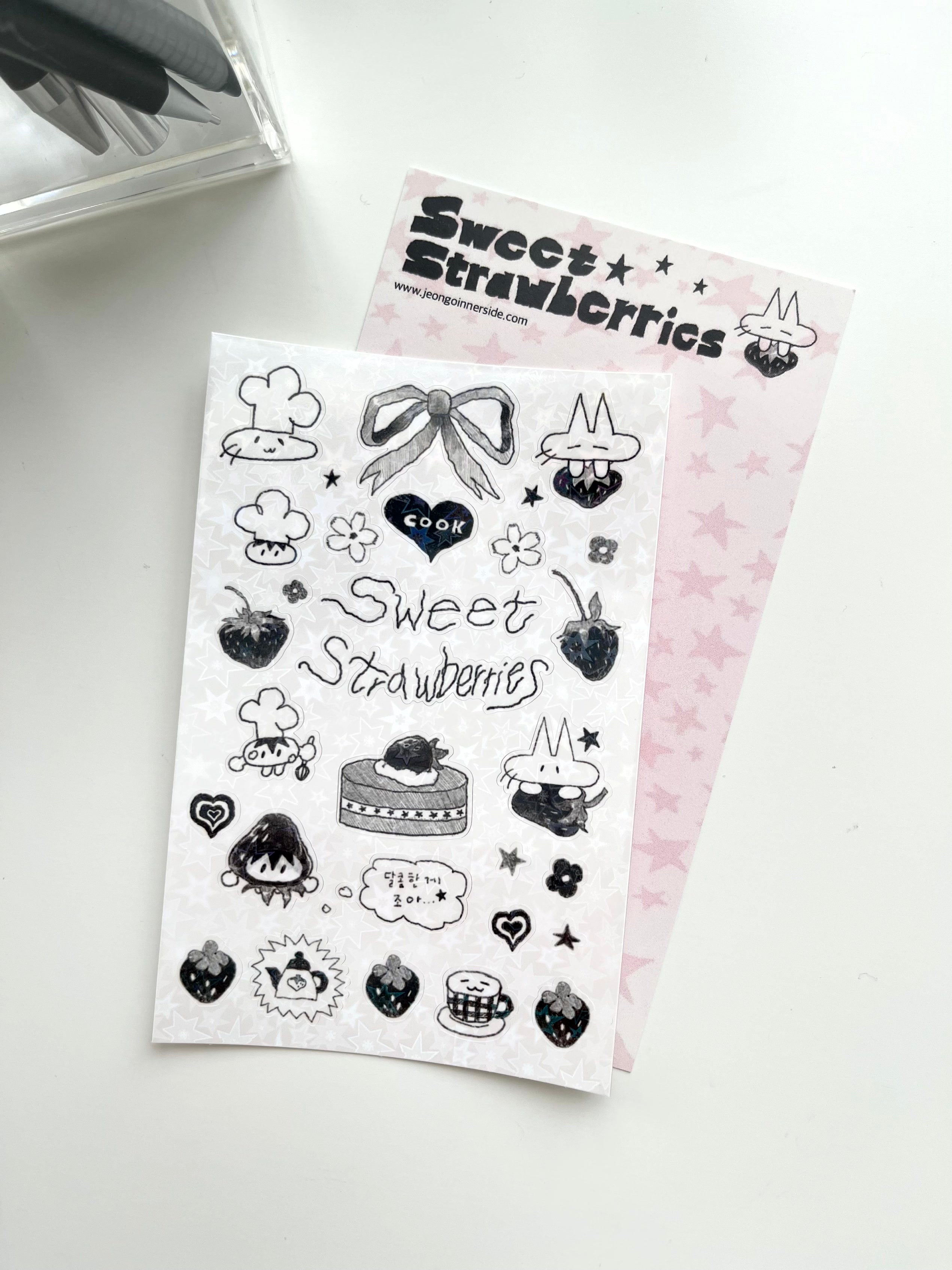 Jeongo Innerside Drawing Sticker // Sweet Strawberries – Journal Station